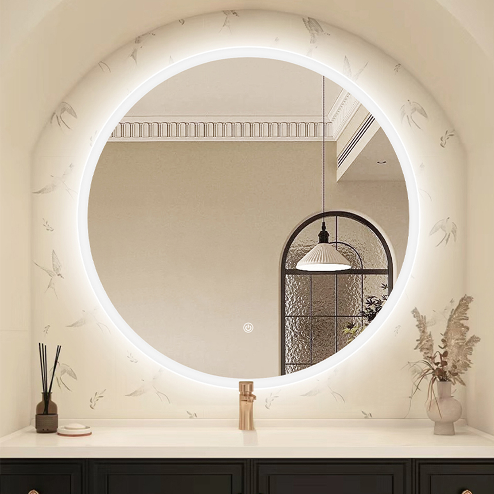 Smart Round Bathroom Mirror Wall-Mounted LED Anti-Fog Makeup Mirror